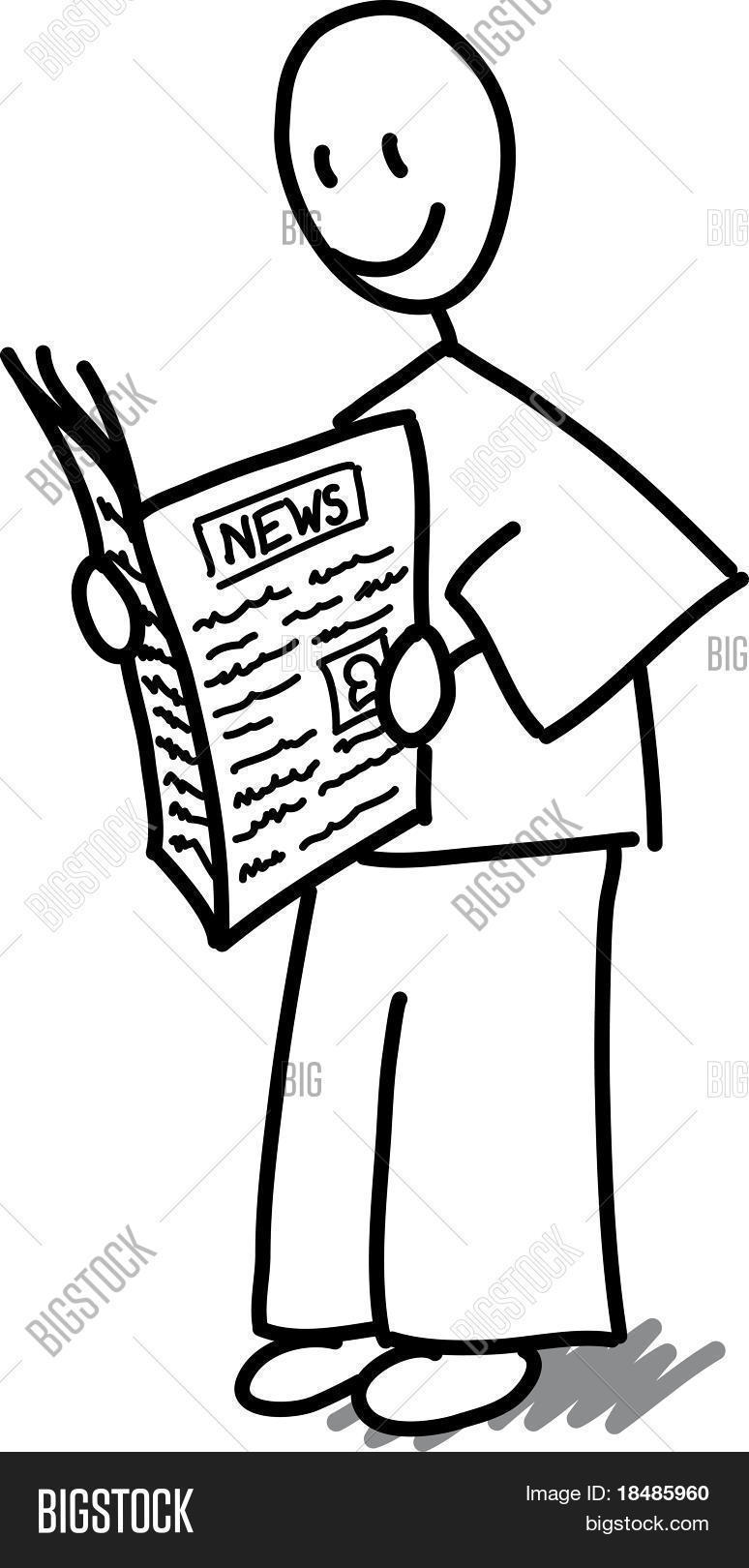 Stick man reading a newspaper isolated on white background Stock Vector ...