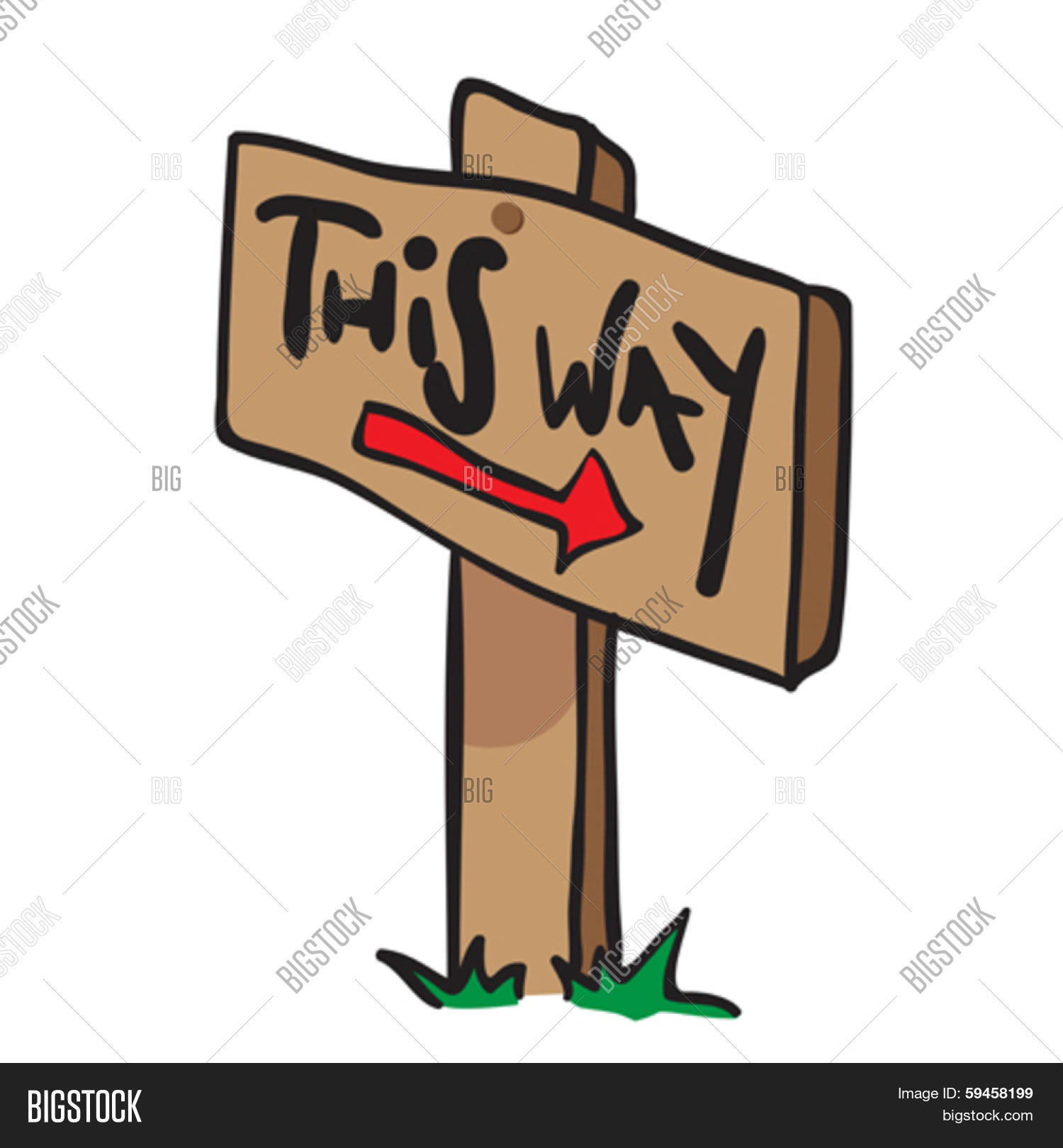 cartoon illustration of wooden sign with arrow saying this way Stock ...