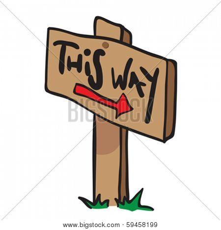 cartoon illustration of wooden sign with arrow saying this way Stock ...