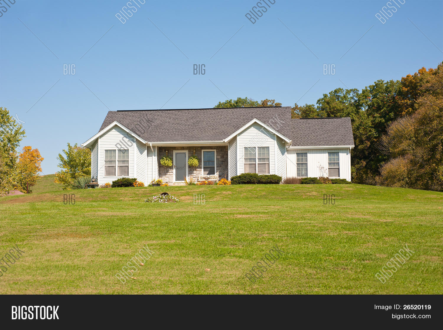 Stone And Siding Ranch House Stock Photo & Stock Images | Bigstock