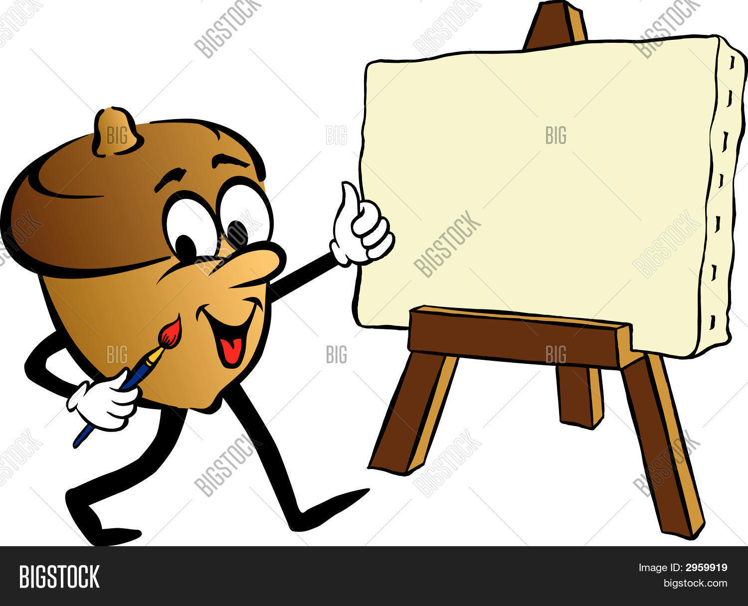 Cartoon Of Animated Acorn Painting On Easel Stock Vector & Stock Photos ...