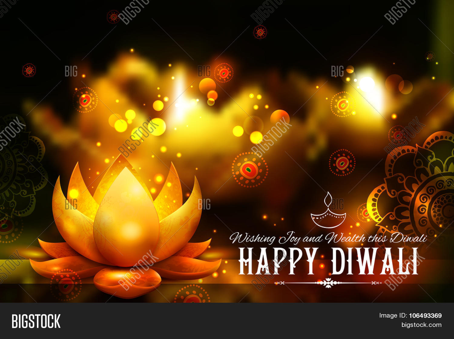 illustration of golden lotus shaped diya on abstract Diwali background ...