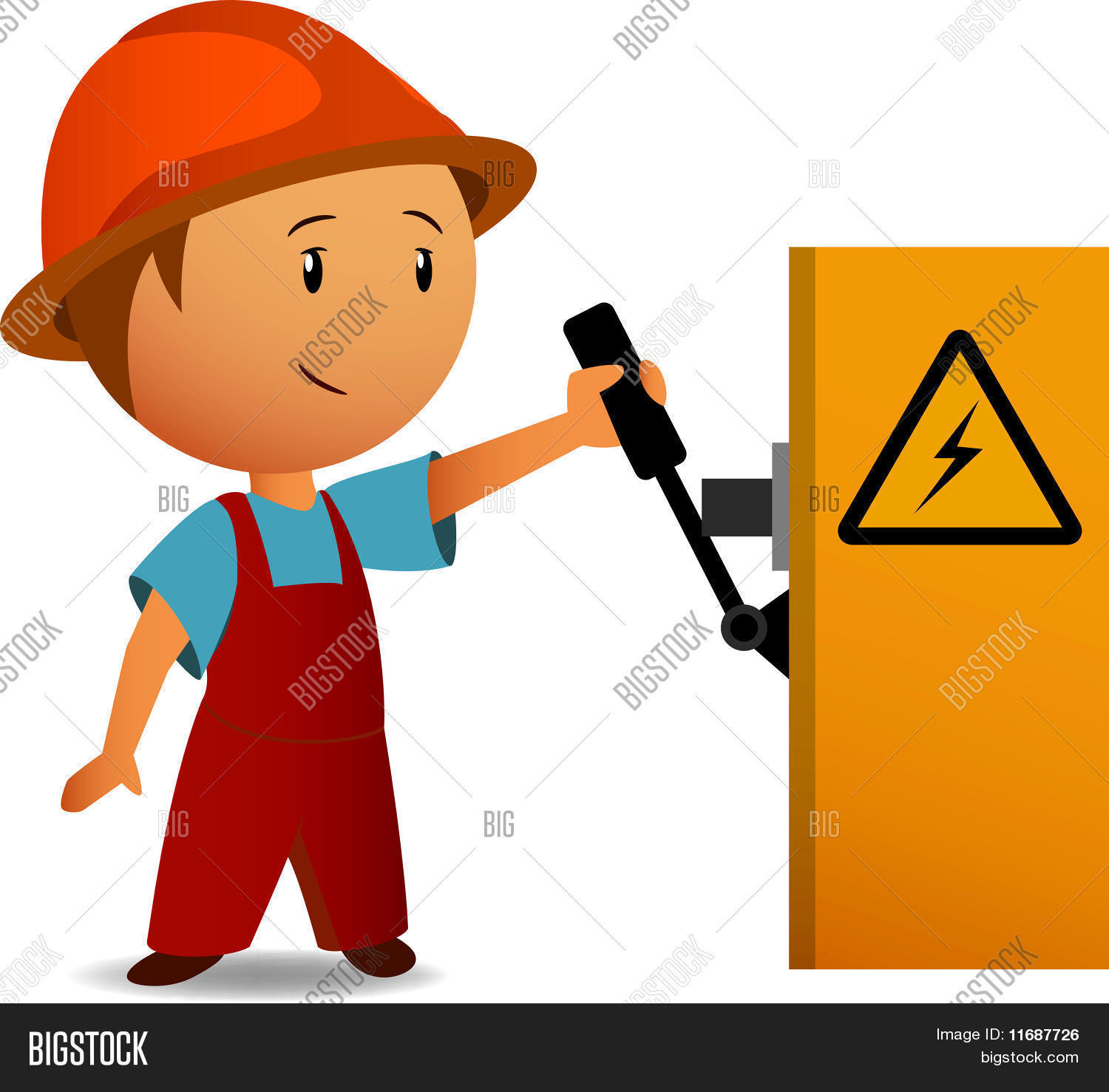 Little cartoon electrician switch on the power voltage Stock Vector ...