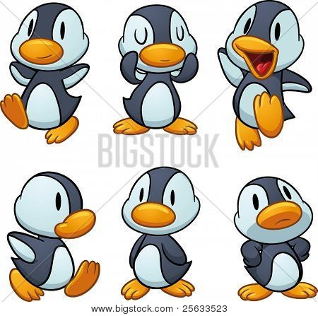 Cute cartoon baby penguins. Vector illustration with simple gradients ...
