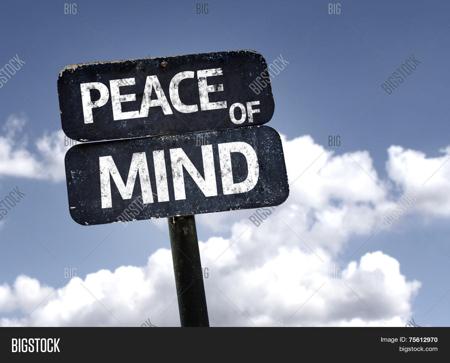 Peace of Mind sign with clouds and sky background Stock Photo & Stock ...