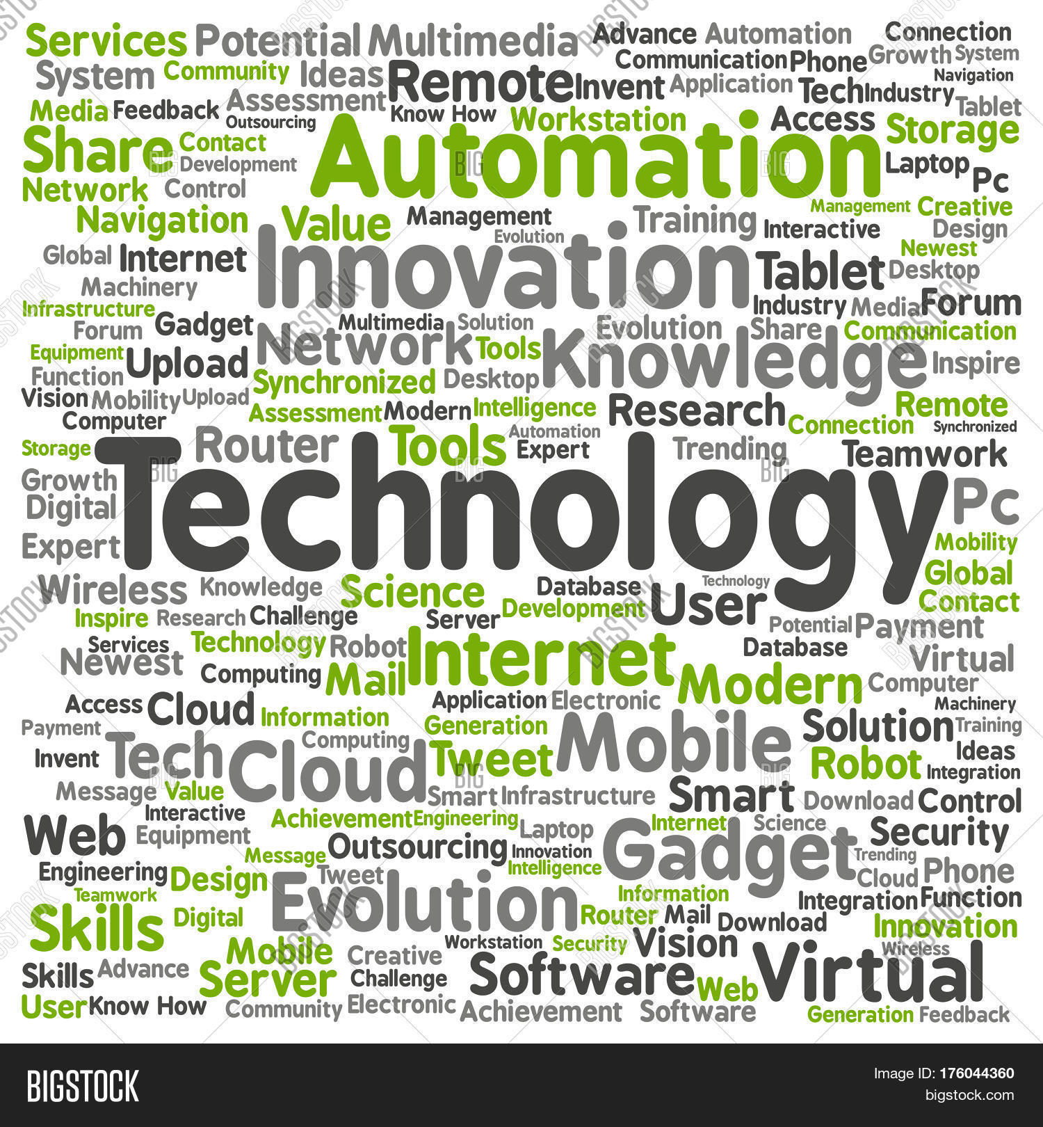 Concept or conceptual digital smart technology, media word cloud ...