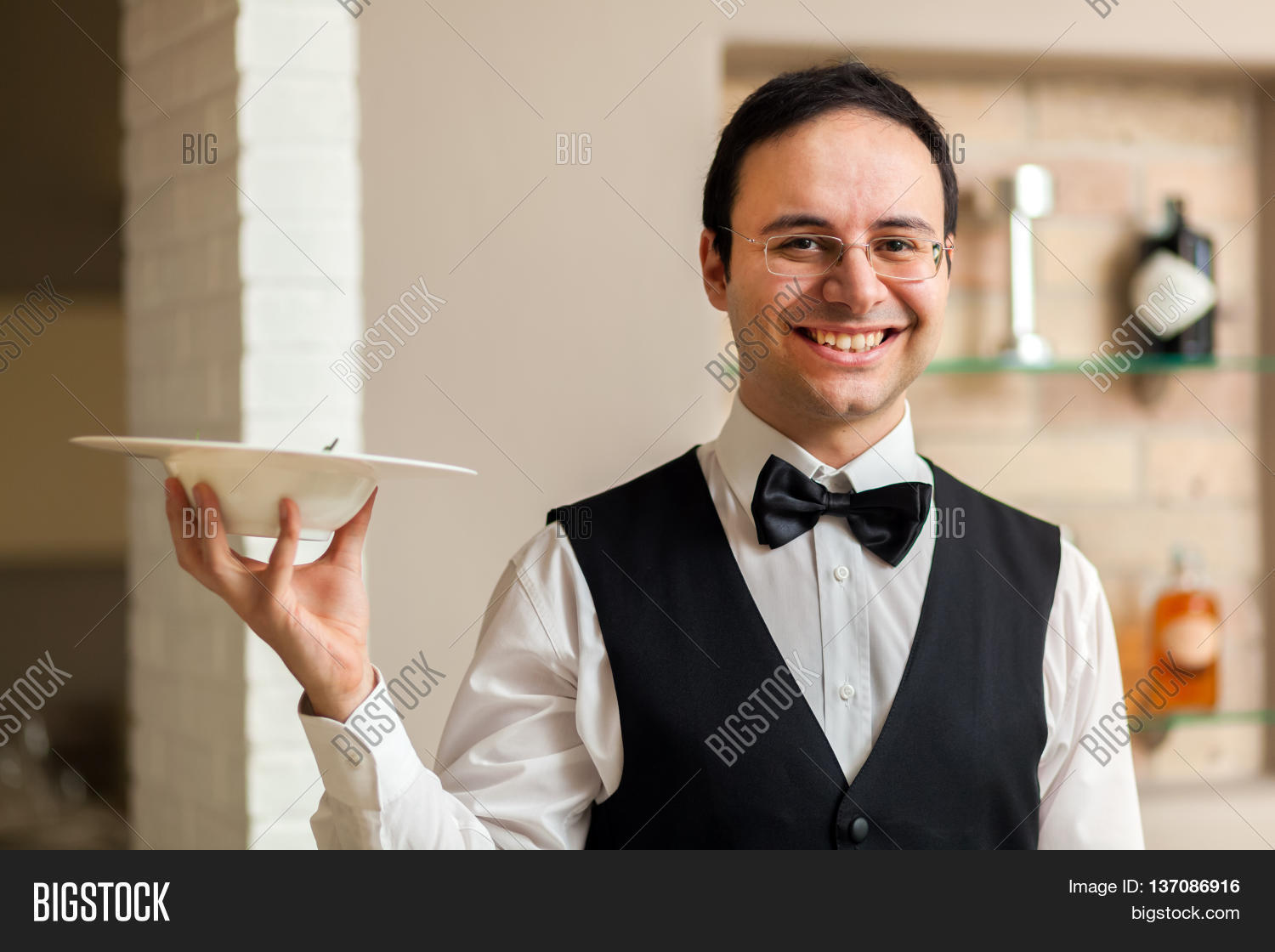 Smiling Waiter Portrait Image & Photo | Bigstock