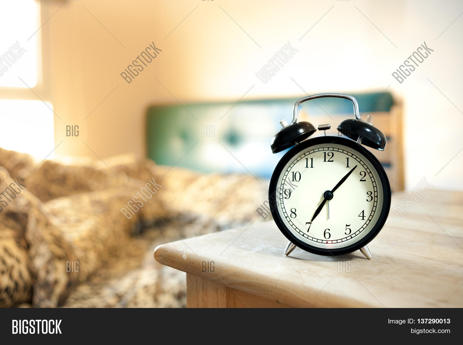 Black Retro Alarm Clock Bed Morning Image & Photo | Bigstock