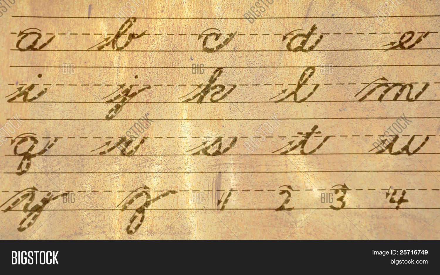 Old Fashioned Cursive Writing Guide of Letters and Numbers Stock Photo ...