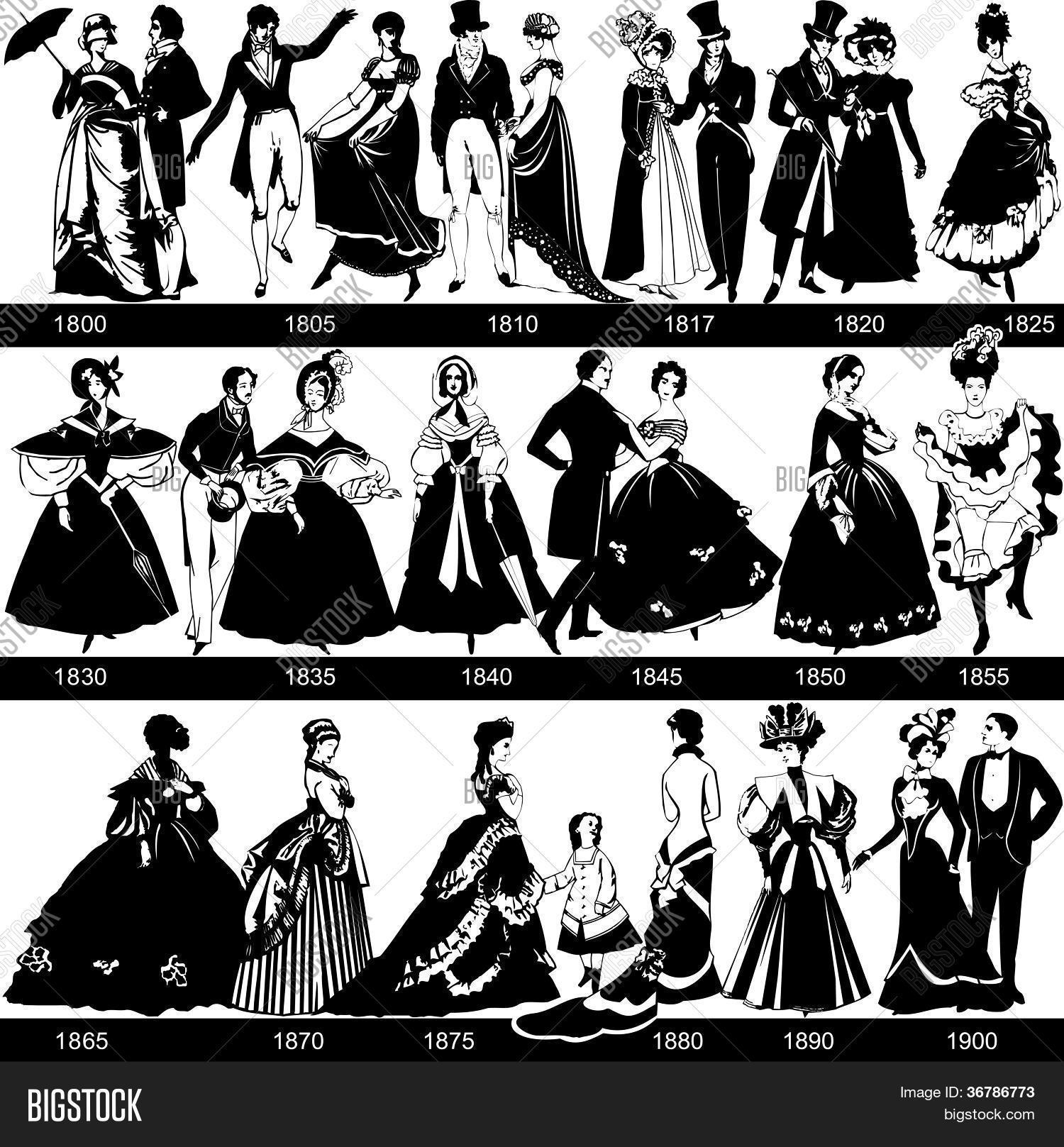 1800-1900 Fashion Silhouettes Vector & Photo | Bigstock