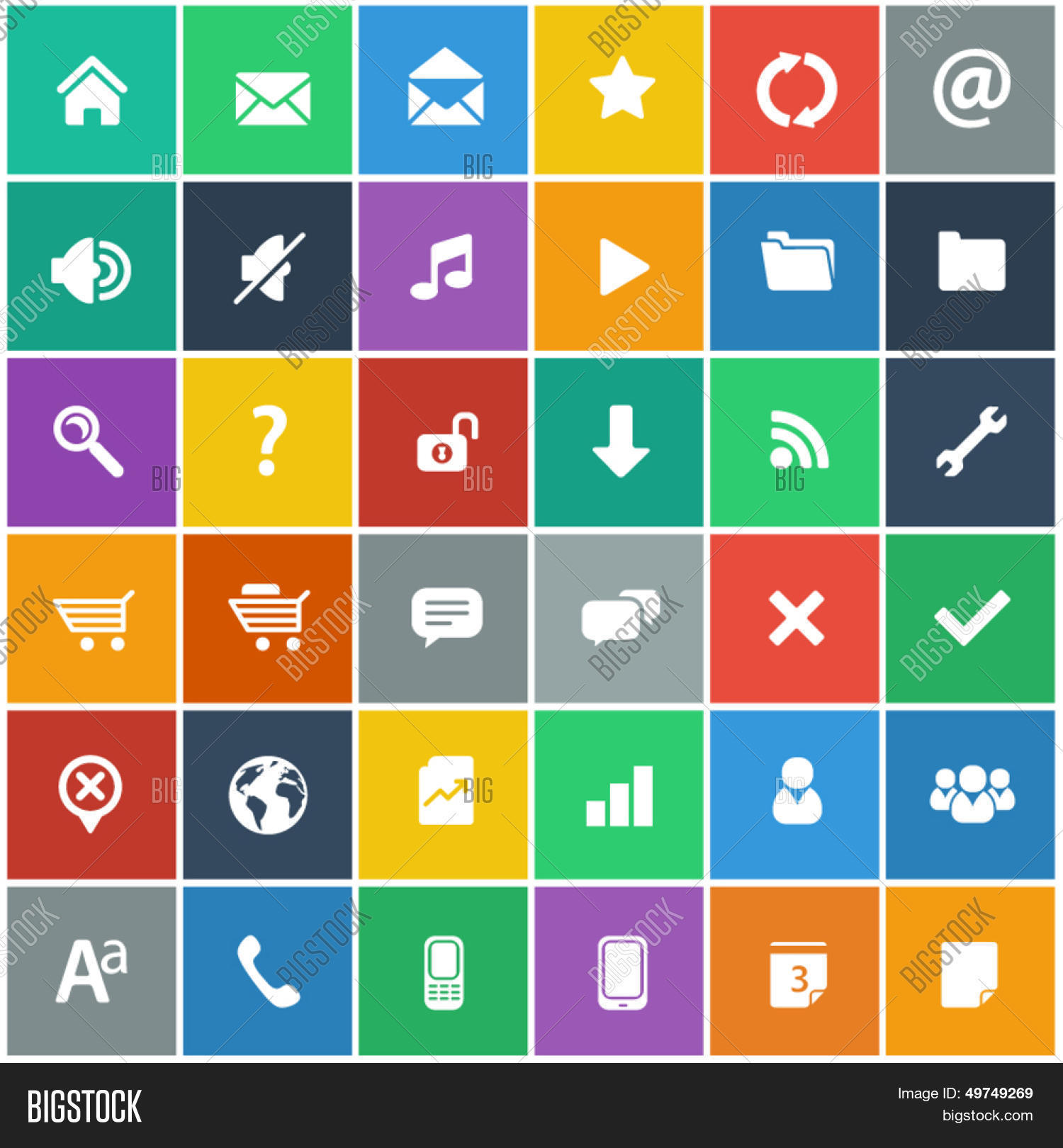 flat icons set - basic internet and mobile apps icons in flat design ...