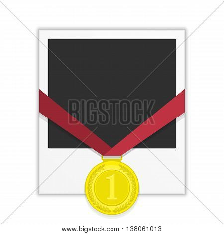 Vector photo frame template with medal competition winner. Photo frame ...