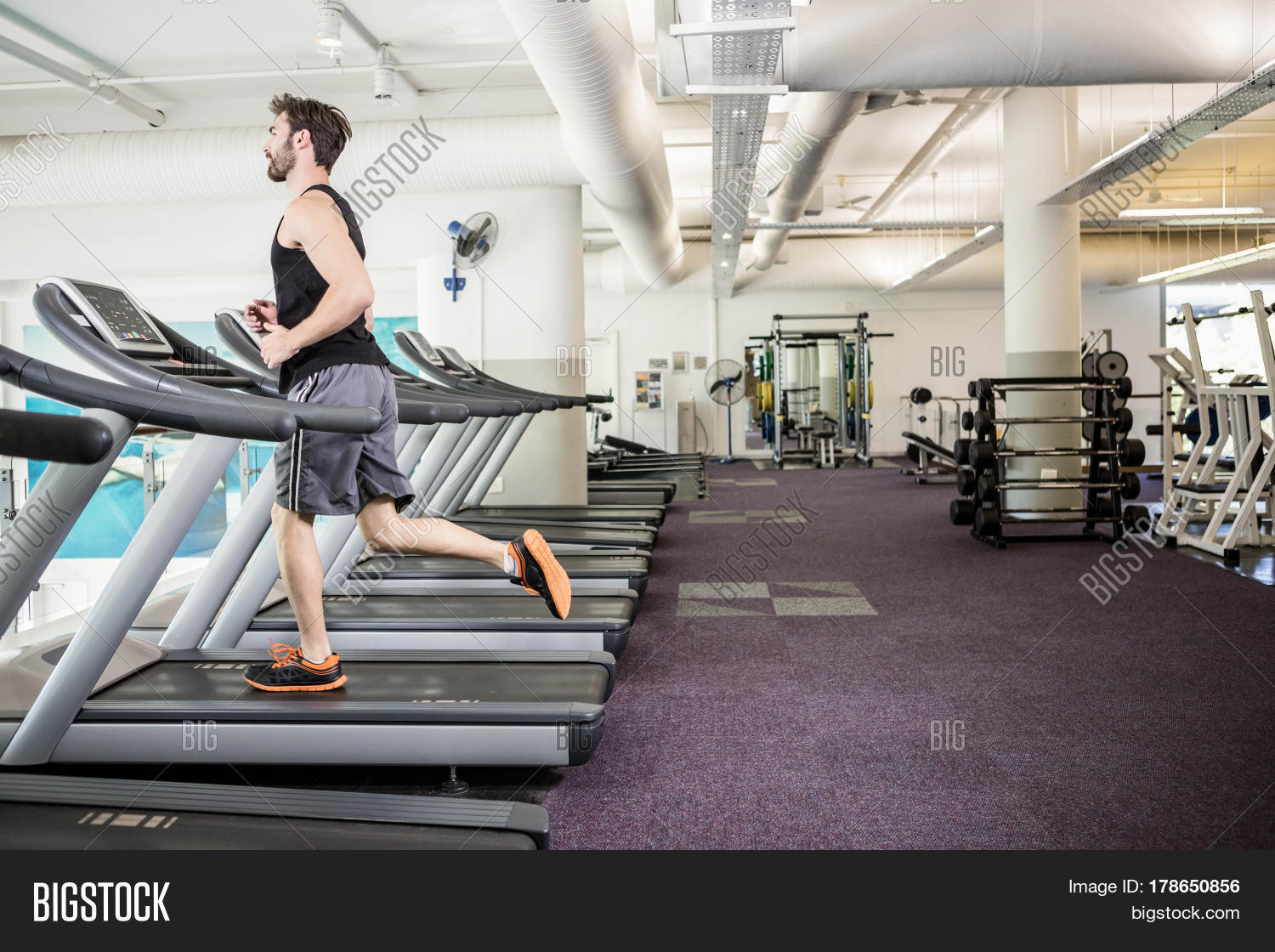 Handsome man running on treadmill at the gym Stock Photo & Stock Images ...