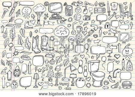 Notebook Doodle Clip art Design Elements Mega Vector Illustration Set ...