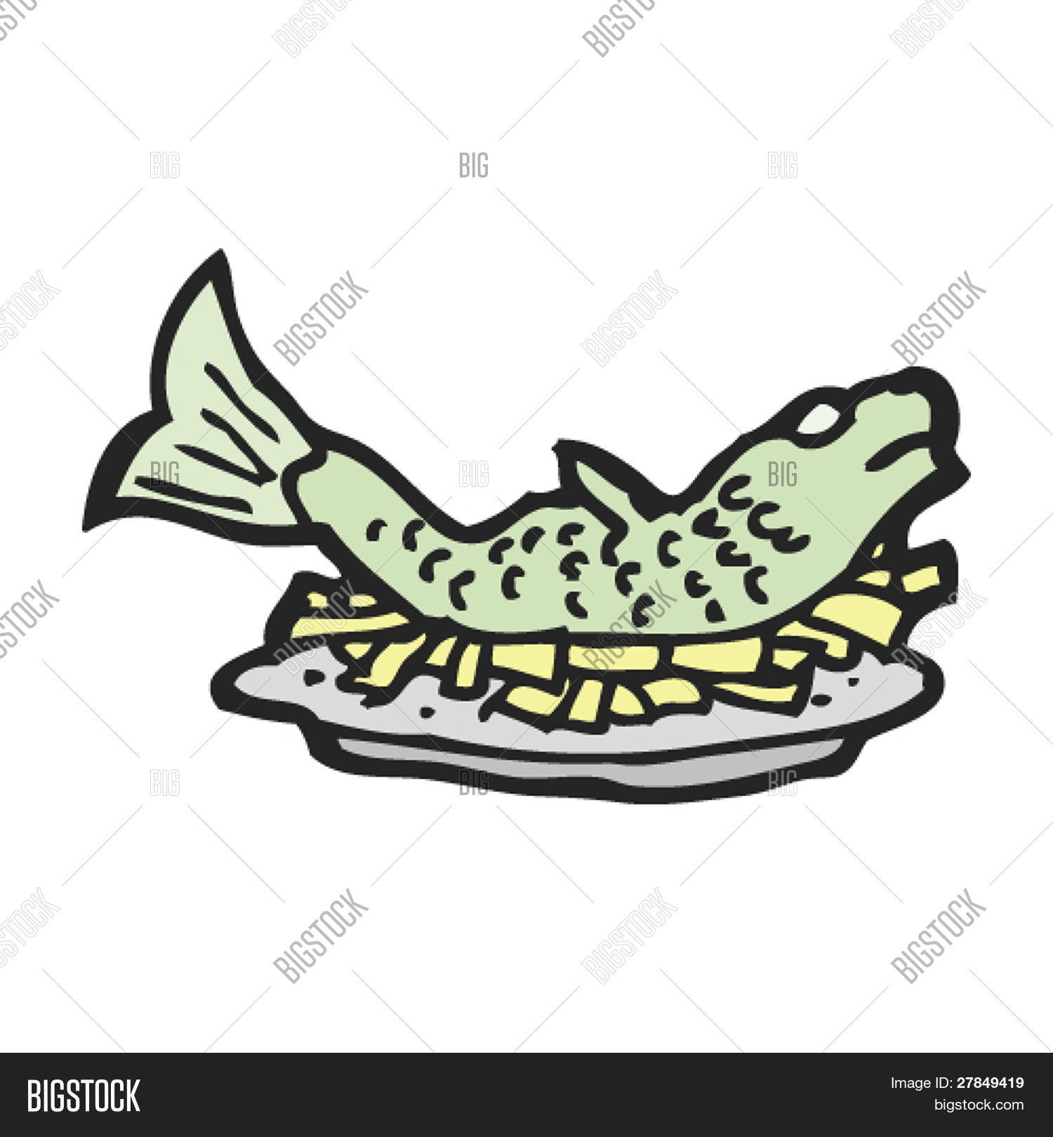 Quirky Drawing Fish Chips Vector & Photo | Bigstock