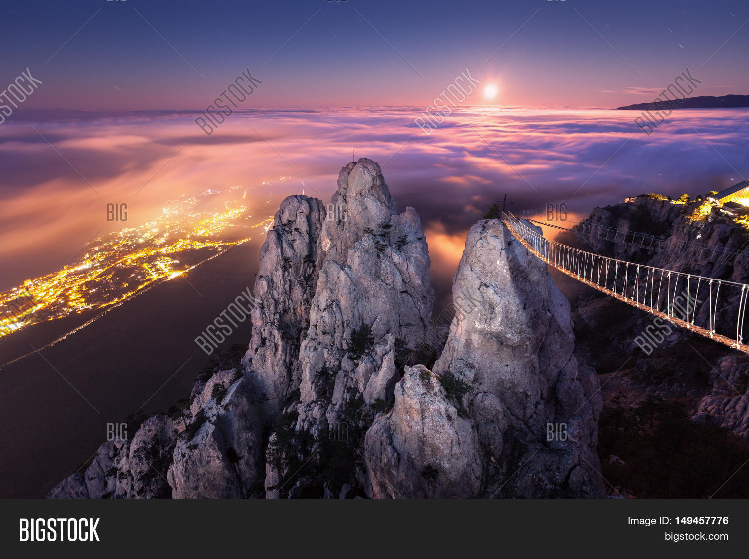 Mountain Landscape With Rising Full Moon At Night Stock Photo & Stock ...