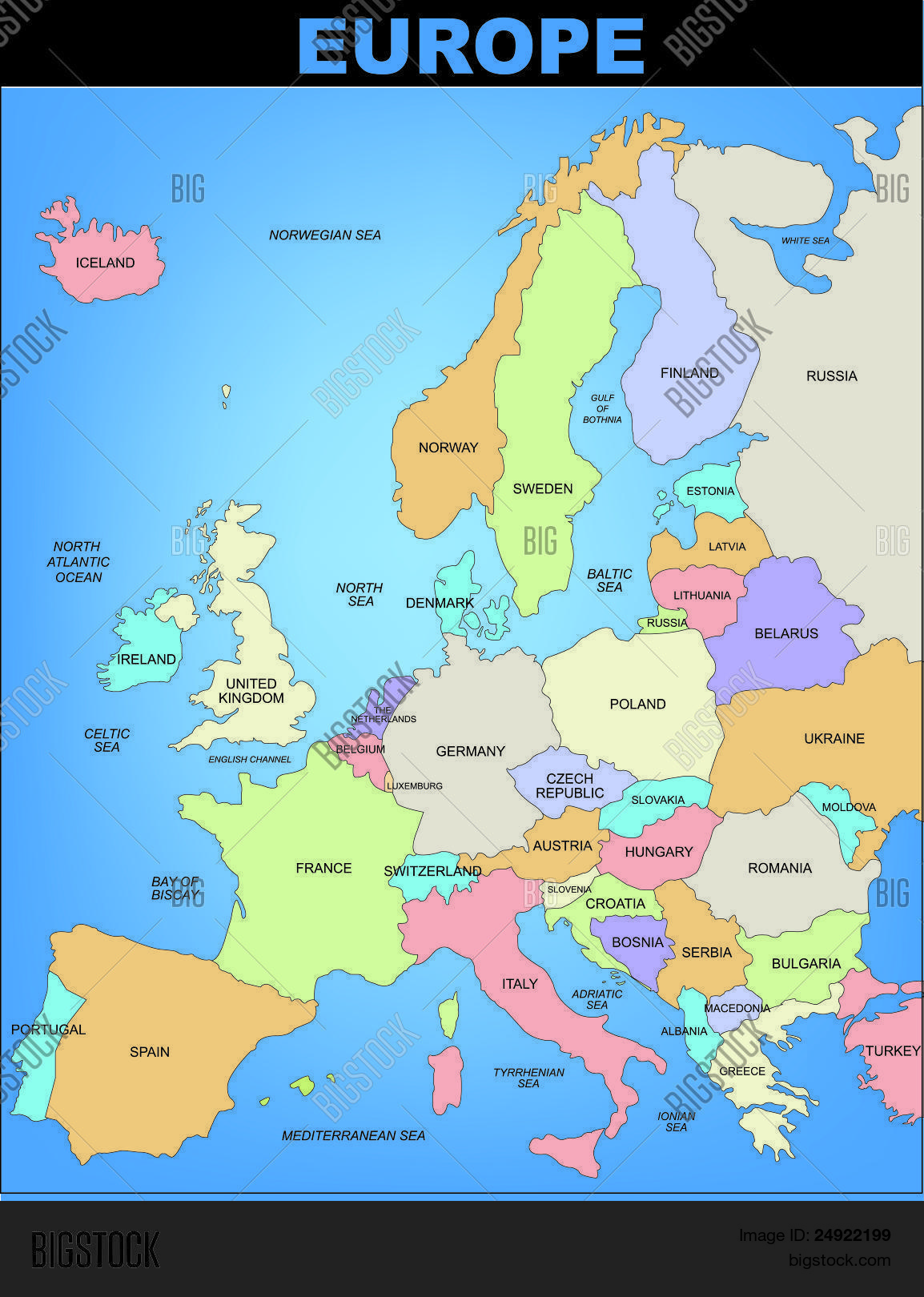 Illustrated Detailed Map Europe Vector & Photo | Bigstock