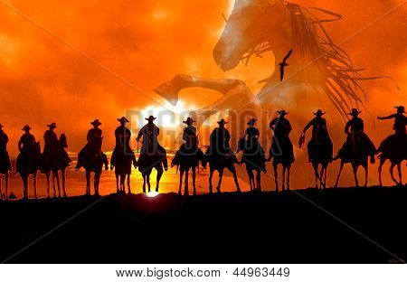Cowboys riding off into the sunset Stock Photo & Stock Images | Bigstock